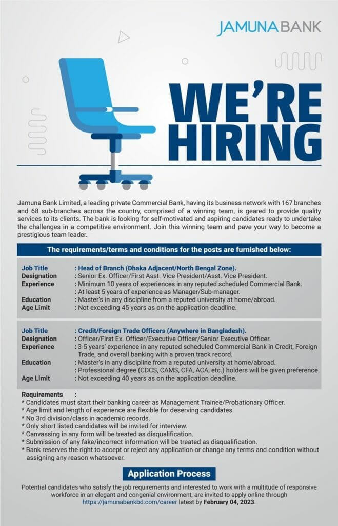 যমুনা ব্যাংক লিমিটেড নিয়োগ ২০২৩ - Bangladesh Jobs Club